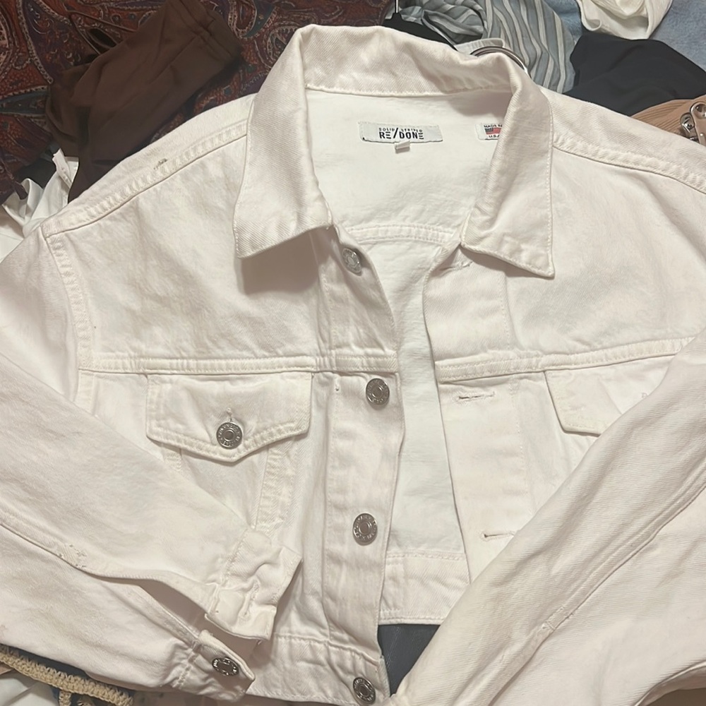 Redone Cropped White Denim Jacket - Gem